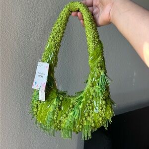 Bags | Viral Bright Earthy Green Hand Beaded And Sequin Shoulder Bag ...